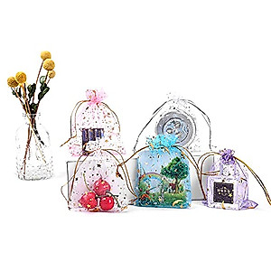 Pack of 100 melange organza bag 5"x7" hot stamping star and moon pattern wedding gift bag with drawstring