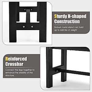 Giantex 2-Pack Outdoor Bench Seat - Backless Patio Garden Bench, 47” Weatherproof Outside Chair with Slatted Seat, Metal Frame, 660 LBS Capacity, Dining Bench Chair for Yard, Park, Balcony, Gray