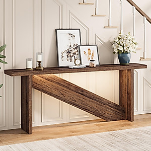 VANOMi Console Table with LED Lights, 70.86" Long Sofa Table Behind Couch, Narrow Wood Entryway Table, Farmhouse Foyer Table, Industrial Console Table for Entryway, Living Room, Hallway, Rustic Brown