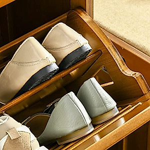 HOMCOM 3-Drawer Shoe Cabinet, Bamboo Shoe Storage Cabinet with Flip Shutter Doors for 12 Pairs of Shoes, Entryway, Hallway, Living Room, Bedroom