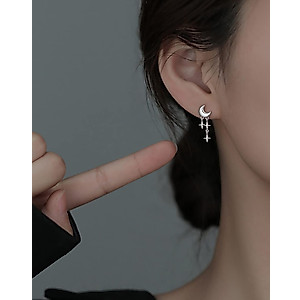 SLUYNZ 925 Sterling Silver Tiny Moon Star Earrings Studs for Women Teen Girls Small Moon Studs Earrings Star Drop (A-Silver)
