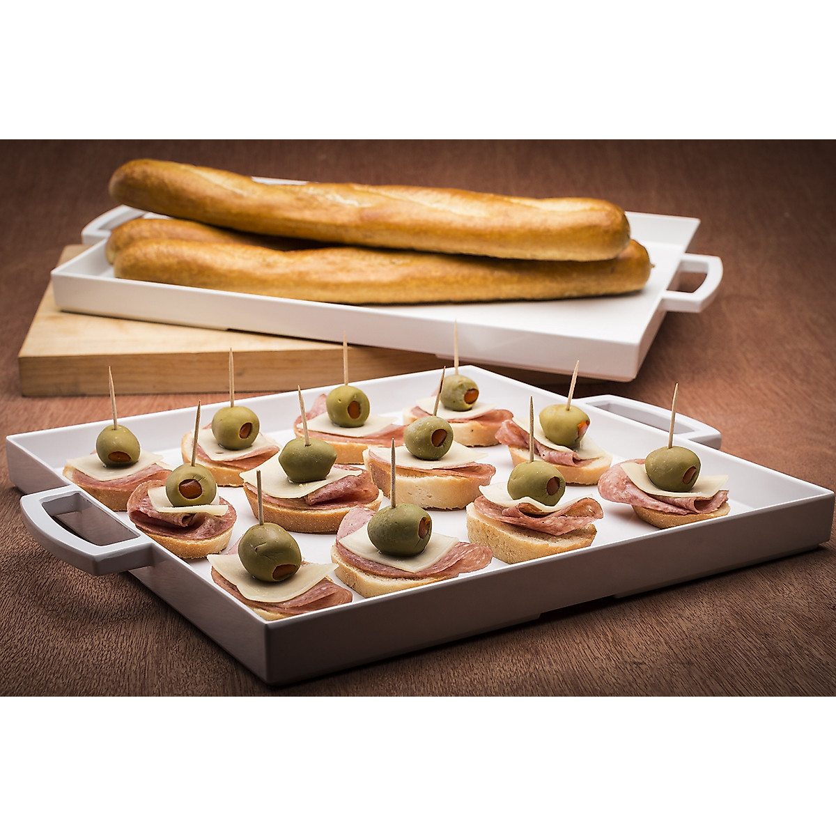 Zak Designs, White Large Rectangle Meeme Melamine Serving Tray, Easy to Hold with Modular Design, Perfect Kitchen Dinnerware for Indoor/Outdoor Activities