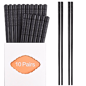 10 Pairs Fiberglass Chopsticks Family Set, ONEHERE Reusable Chinese, Japanese, Korean Chop sticks, Dishwasher Safe, Non-slip, for Sushi, Noodles, Food, Hotpot& Cooking, 9.5 inches, Classic Black