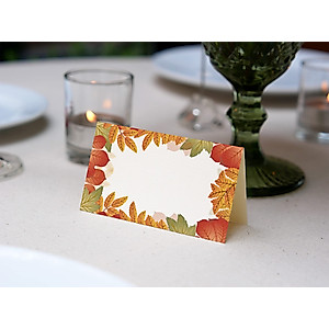 25 Thanksgiving Day Place Cards Tent Cards Seating (3.5 x 2 in), Fall Leaves Table Name Cards for Thanksgiving Party, Food Labels, Dinner Parties, Banquets, Baby Shower / YJZW001J