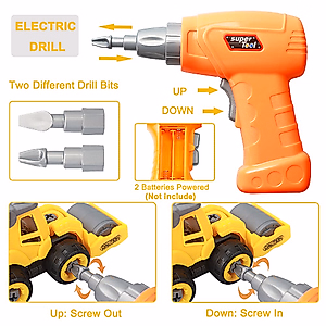 5 in 1 Take Apart Dinosaur & Truck Toys for Kids, Take Apart Toys with Electric Drill Stem Dinosaur Building Construction Educational Learning Toy for Kids Girls Boys 3 4 5 6 7 Year Old