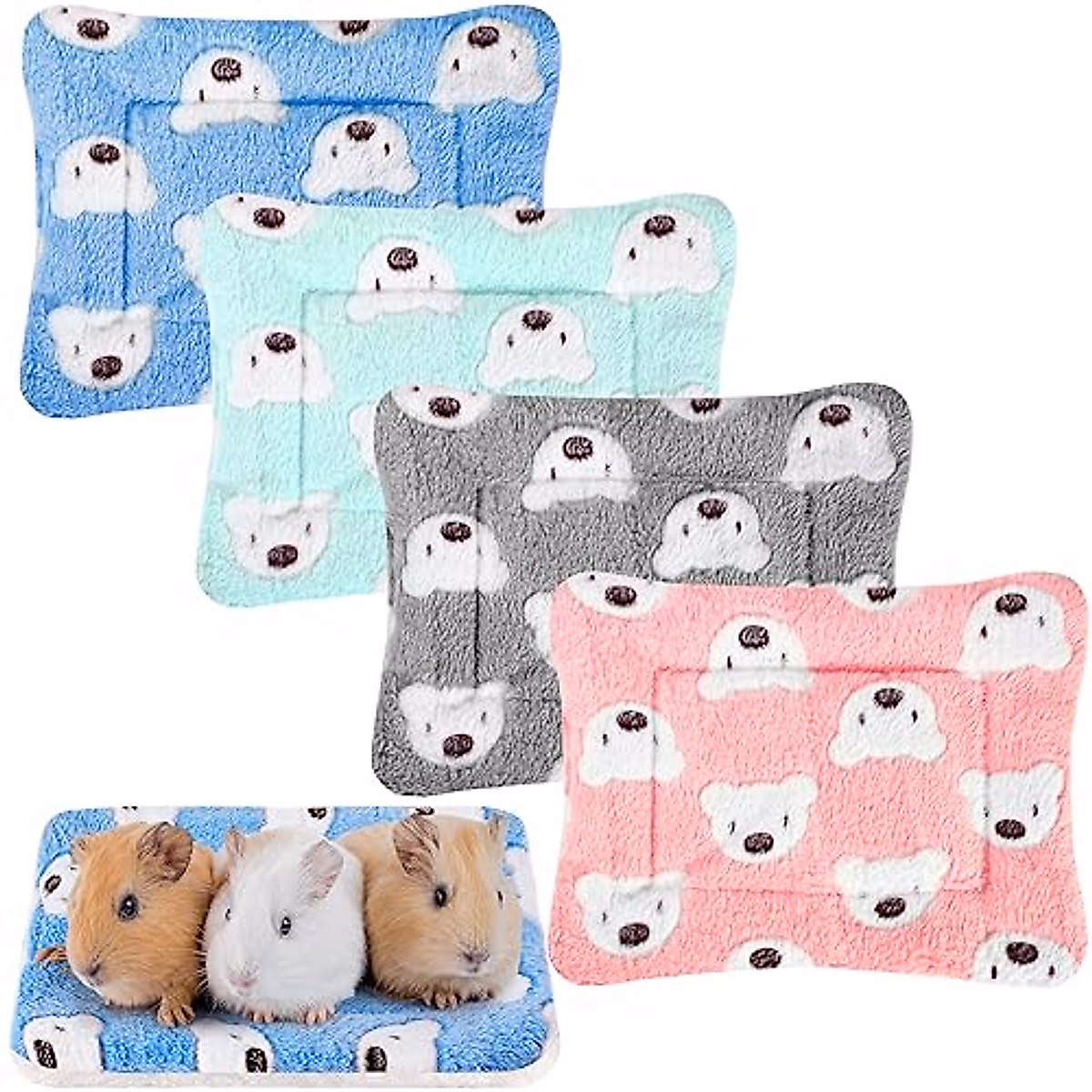 Tuanse 4 Pack Guinea Pig Bed Mat Bedding Rabbit Winter Bed Pad for Indoor Warm Small Animal Mattres Fleece Sleeping Pad for Hedgehogs Bunny Ferrets Hamster(Bear,13 x 10 Inch)