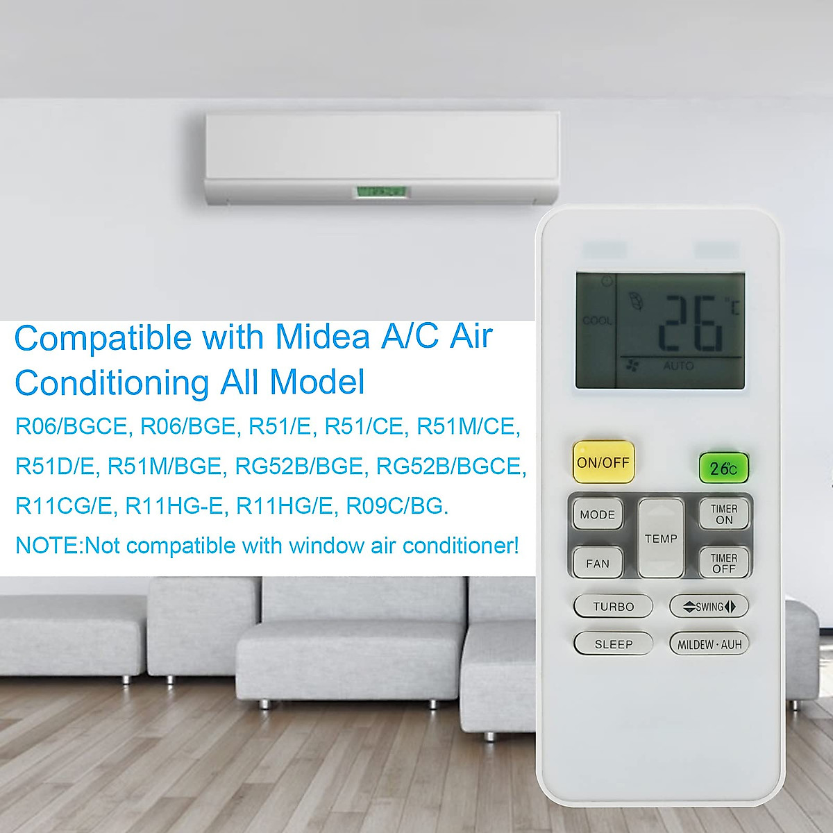 Universal Air Conditioner Remote for Midea Remote Control A/C Air Conditioning for All Model R06/BGCE R06/BGE R51/E R51/CE R51M/CE R51D/E R51M/BGE RG52B/BGE RG52B/BGCE R11CG/E R11HG-E R11HG/E R09C/BG