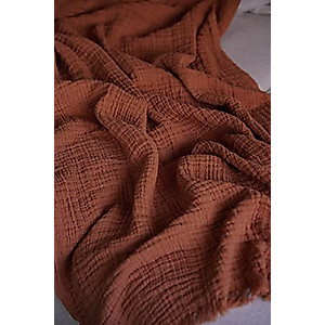 Peshtemania Premium Gauze Muslin Terracotta Throw Blanket for Adults 4-Layers Tassel Farmhouse 100% Cotton Summer Throw Blanket for Bed Couch Sofa, Ultra Soft & Lightweight |40"x70"|