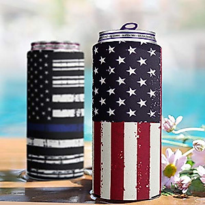 Skinny Can Cooler [ 4 Pack ] Slim Can Cooler for Slim Beer & Hard Seltzer, Skinny Beer Cans Coolie Skinny Insulators, Can Cooler Sleeve Flags