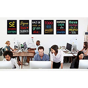 FaCraft Spanish Classroom Decorations,6pcs Spanish Motivational Posters,12"x 18" Inspirational Positive Quotes Wall Art Poster for Spanish Classroom School,Home,Office,Library Decor