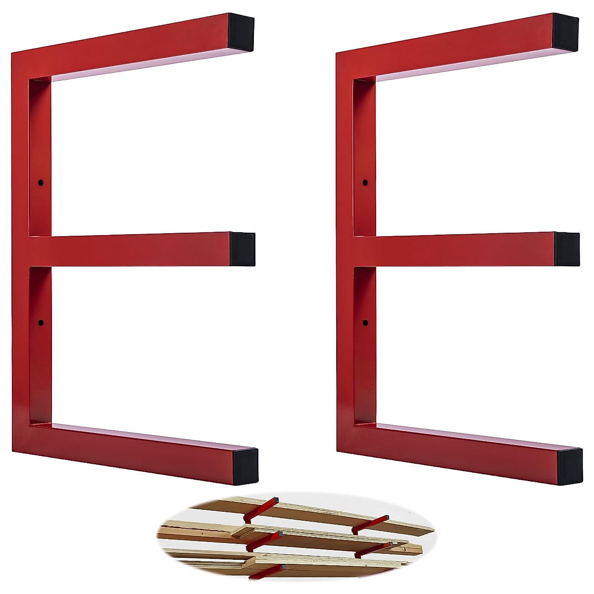 Anglerbasics Lumber Storage Rack,3-Level Metal Shelf Lumber Rack Wall Mount,Heavy Duty Wood Storage Racks,Garage Wood Organizer Steel Wall Mounted Indoor Outdoor Use, Hold Up to 330 lbs, 2 Pack Red