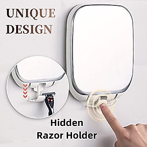 VELMADE Shower Mirror Fogless for Shaving with Razor Holder Suction Fogless Mirror for Shower Bathroom Shaving Mirror Fogless Shatterproof No Drilling Removable Anti Fog Mirror for Man & Woman, White
