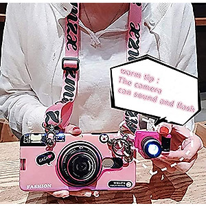 yandi Compatible with iPhone 13 Mini Case (5.4 inch) with Lanyard, Cute iPhone Case Blue Ray Camera Style Cover with Chain, Bling Lightweight Soft TPU Case Cover (Pink, iPhone 13 Mini)