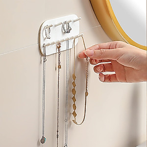 BXDOW Necklace Holder Wall Mounted, Adhesive, Plastic Necklaces Hanger, Jewelry Organizer Hanging with 12 Hooks, Jewelry Hooks for Necklaces, Rings, Bracelets, Chains, Keys,White