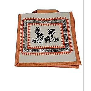 FestiveVibe- Burlap bags with handles| Jute Bag with Warli print | Jute Bag | Jute Lunch Bag | Printed Jute Bags|Return Red Yellow Orange Green Blue