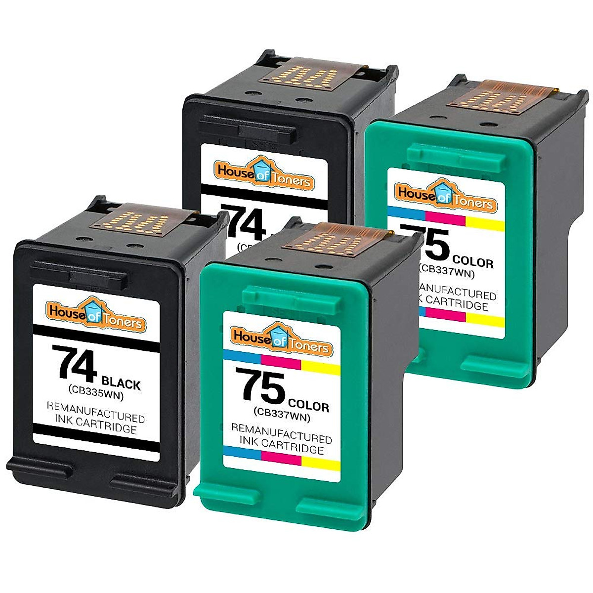 Houseoftoners Remanufactured Ink Cartridge Replacement for HP 74 75 CC659FN CB335WN CB337WN ((4 Pack (2-Black/2-Color))