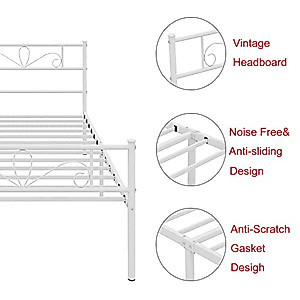 MTB 12 Inch Premium Twin Size Bed Frame Metal Platform Mattress Foundation, with Headboard and Footboard, Heavy Duty Iron Slats Easy Assembly, White