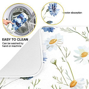 ElliTarr Daisy Floral Blue Dish Drying Mat for Kitchen Counter Microfiber Absorbent Dish Drainer Mat Small Kitchen Drying Rack Mat Heat Resistant Drying Pad for Counter 16 x 18