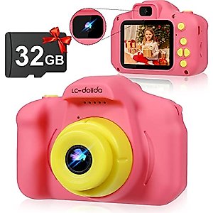 Kids Camera for Girls, Toddler Camera 1080P 32GB Kids Digital Video Camera Toys Gifts for Boys Girls 3 4 5 6 7 8 Year Old Rechargable 2.0 Inch (Pink)