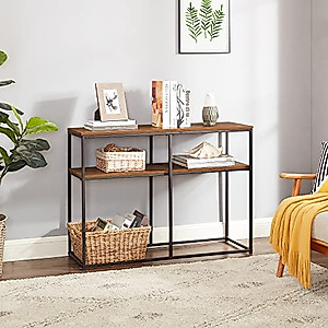 VECELO Multipurpose Console, Narrow Sofa Rustic Hallway Table Shelves for Entryway/Living Room,Easy Assembly, 41.3 Inch(l) x 14 Inch(w) x 29.9 Inch(h),Retro Brown, with 3-Tiers Storage