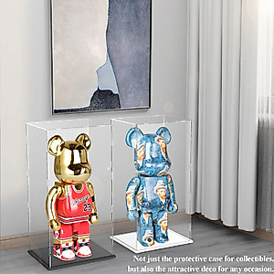 DuvinDD Acrylic Display Case for Large Collectibles, 29 inch Tall Clear Display Box for Bearbrick 1000% Lego 10341 Doll Figure Dustproof Protective Showcase Stand, Assemble Acrylic Box with Black Base