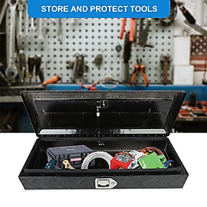 TYFYB 34.5X12.75X6.4 Inch Black Aluminum Heavy Duty Pick-Up Truck Bed 5 Bar Tread Tool Box Trailer Storage Tool Box RV Storage Organizer,Underbed Tools Organizer With Lock & Keys (34.5"X12.75"X6.4")