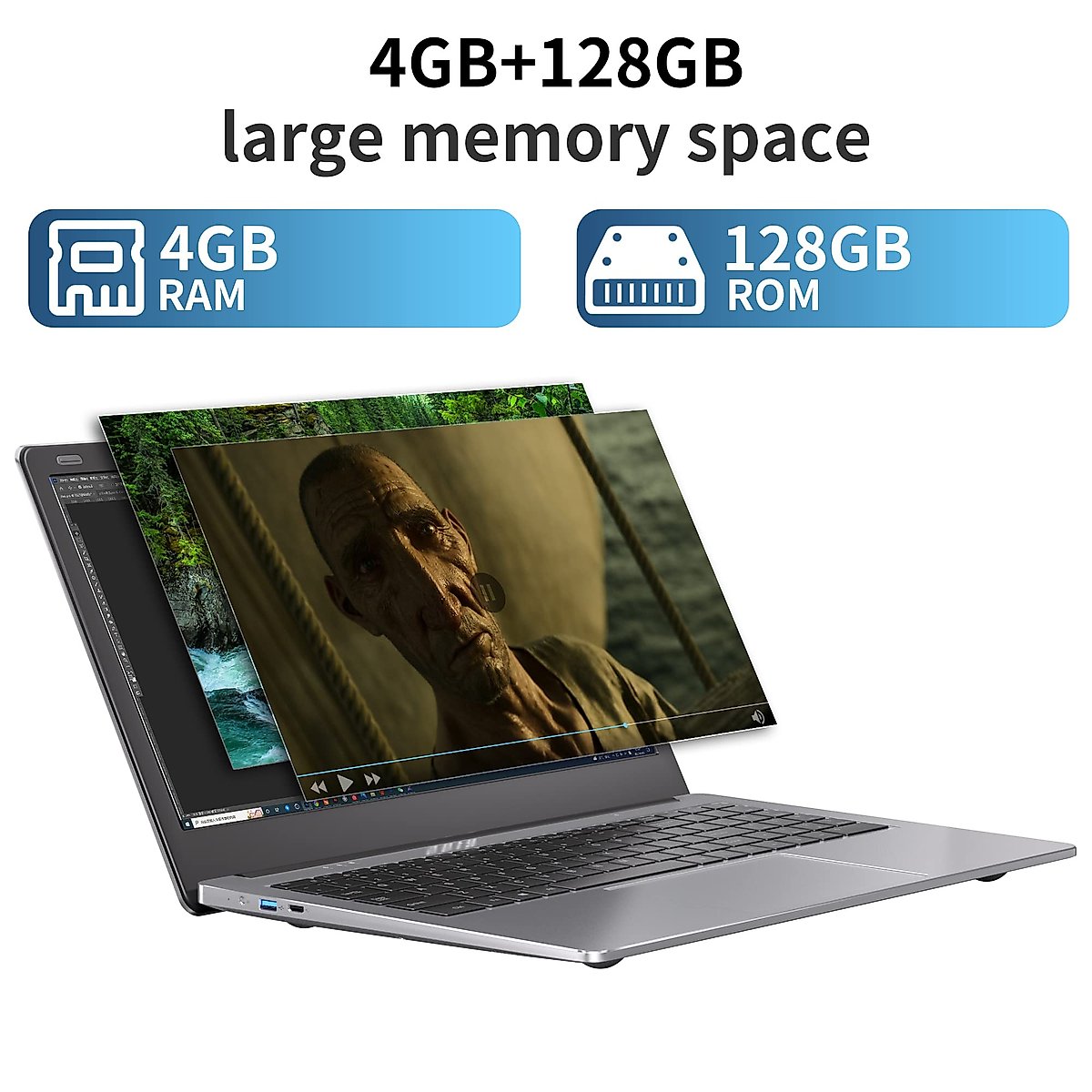 SGIN Laptop 4GB DDR4 128GB SSD, 15.6 Inch, Celeron CPU Ultrabook Laptops Computer with 2xUSB 3.0, Mini HDMI, Bluetooth 4.2, Dual Band WiFi, 5000MAH