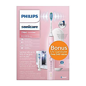 PHILIPS Sonicare ExpertClean 7700 Rechargeable Electric Toothbrush with Bluetooth & UV Sanitizer, HX9630/17, Pink