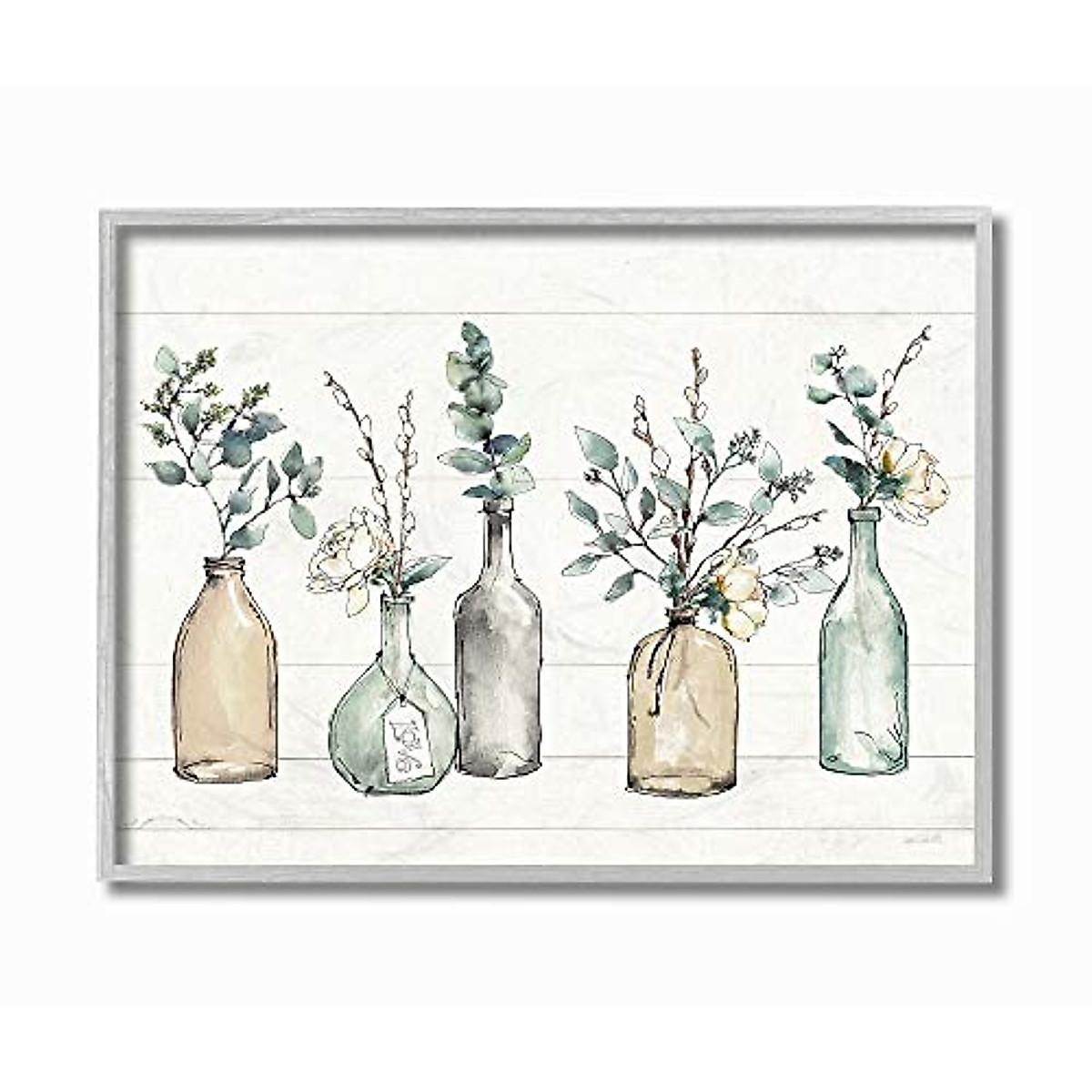 Stupell Industries Bottles and Plants Farm Wood Textured, Design by Anne Tavoletti Wall Art, 11 x 14, Multi-Color for Living Room