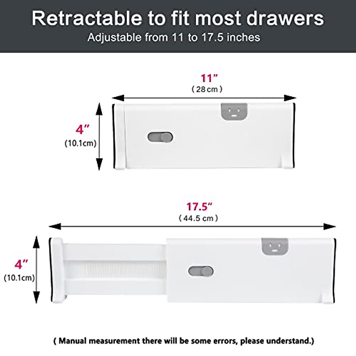 Drawer Dividers Pack of 8, Plastic Adjustable and Expandable Drawer Organizer Clothes, Deep Drawer Organizer, Works in Kitchen Utensils Organizer, Dresser Drawer Separators, 4'' High, 11-17.5'', White