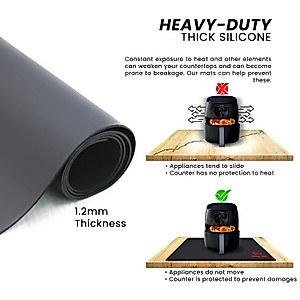 Large Black Heat Resistant Mat For Countertop, 23”x15”, Air Fryer Mat Counter Protector For Kitchen, Non Slip Silicone Kitchen Mat, Microwave Mat