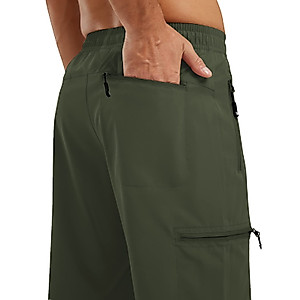 Rdruko Men's Outdoor Hiking Shorts Water Resistant Stretch Cargo Shorts for Men Camping Athletic Shorts with Pockets,Army green,L