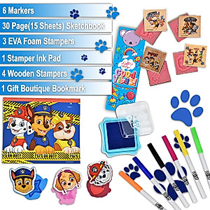 Gift Boutique Paw Patrol Kids Coloring Stamper and Activity Set, Mess Free Craft Kit for Toddlers Boys and Girls, Drawing Art Supplies Included Sketchbook, Bookmark, 3 Foam and 4 Wooden Stampers