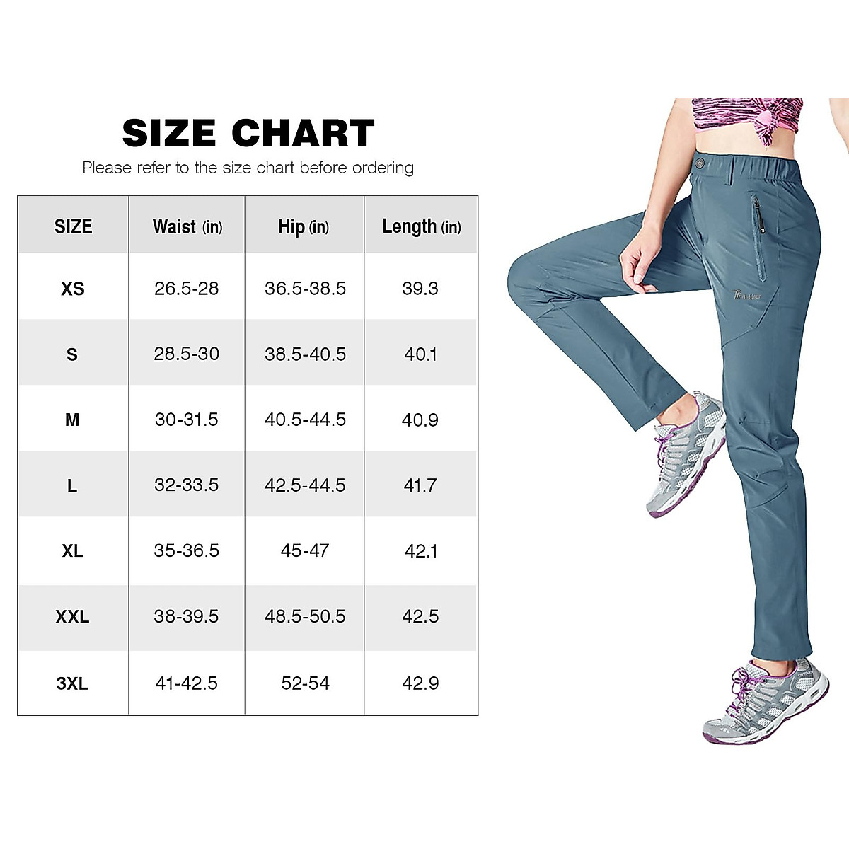 Rdruko Women's Hiking Pants Water-Resistant Quick Dry Outdoor Fishing Travel Walking Pants(Dusty Blue, US M)