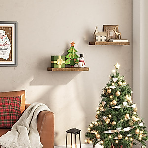 HOOBRO Floating Shelves, Wall Shelf Set of 2, 15.7 inch Hanging Shelf with Invisible Brackets, for Bathroom, Bedroom, Toilet, Kitchen, Office, Living Room Decor, Rustic Brown BF40BJ01