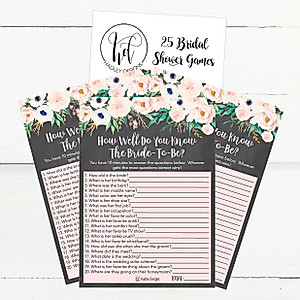 Hadley Designs 25 Floral Bridal Shower or Bachelorette Party Game, Who Knows The Best, Does The Groom? Couples Guessing Question Set of Cards, Printed on Thick Cardstock