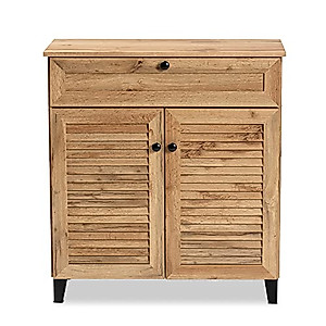 Baxton Studio Coolidge Shoe Cabinet, Oak Brown/Dark Brown