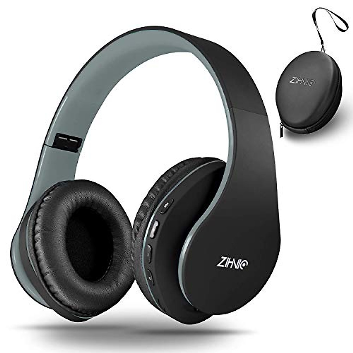 2 Items,1 Black Blue Zihnic Over-Ear Wireless Headset Bundle with 1 Black Gray Zihnic Foldable Wireless Headset