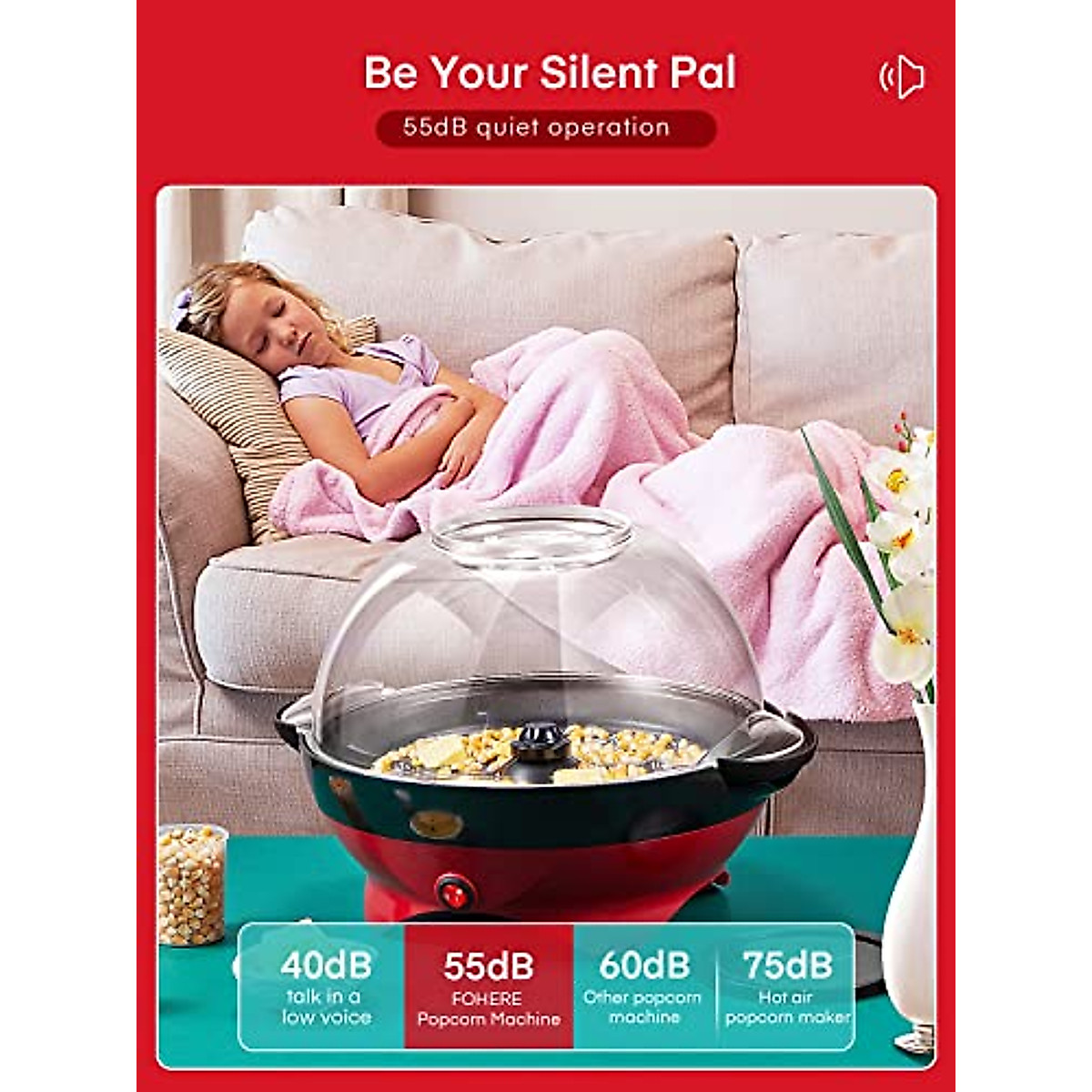 Popcorn Machine, 6 QT Automatic Stirring Popcorn Maker, Electric Hot Oil Popcorn Popper, DIY Flavor，Detachable & Nonstick Plate, Large Lid For Serving Bowl, Free Measuring Cups，Safety ETL Approved (6 QTS)