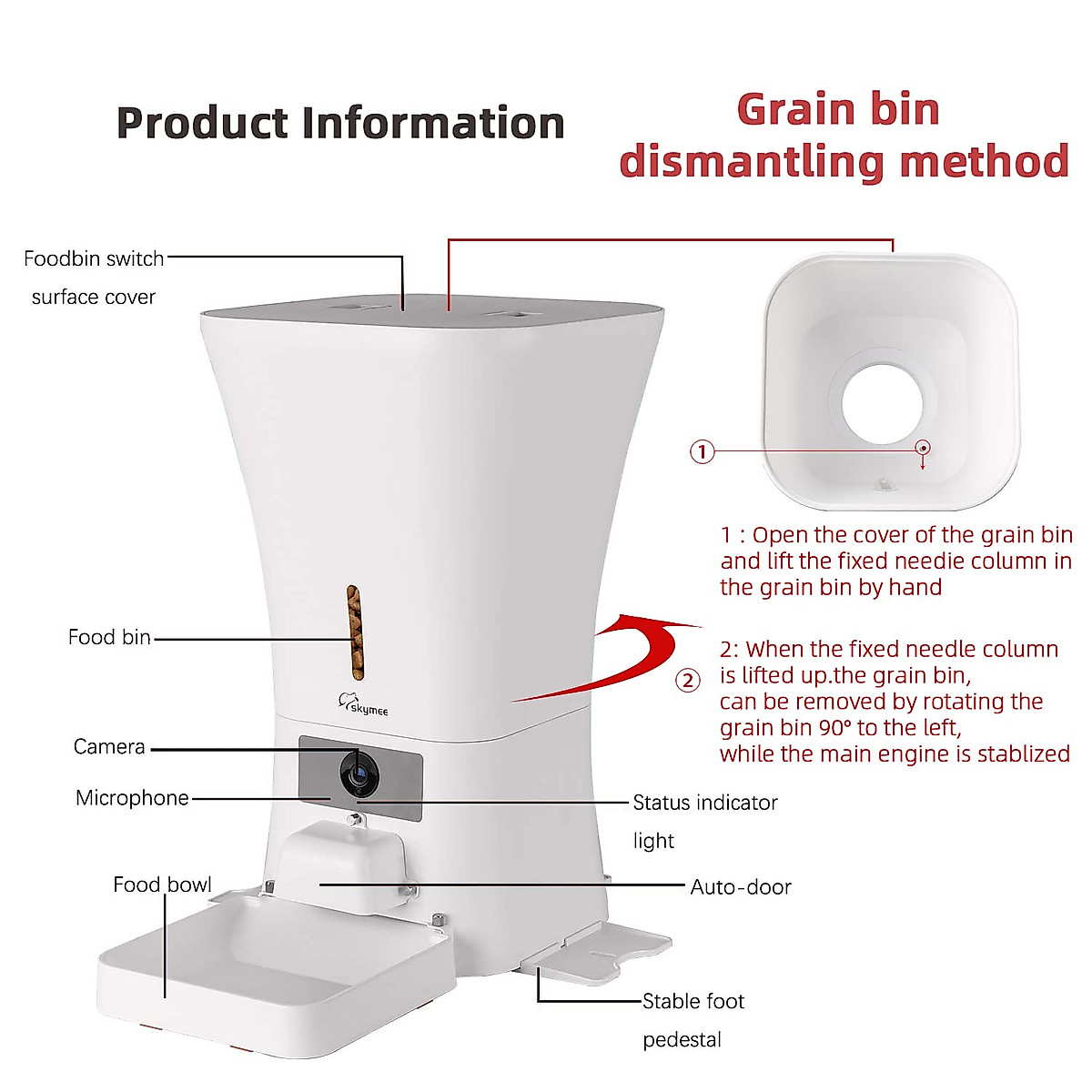 SKYMEE 12L WiFi Pet Feeder Automatic Food Dispenser for Cats & Dogs - 1080P Full HD Pet Camera Treat Dispenser with Night Vision and 2-Way Audio, Wi-Fi Enabled App for iPhone and Android