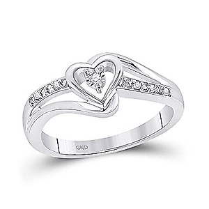 10kt White Gold Womens Round Diamond Heart Promise Ring .03 Cttw