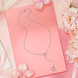 Teacher Appreciation Jewelry from Students, 925 Sterling Silver Teach Heart Apple Y Lariat Drop Long Necklace Inspirational Teacher Jewelry for Women Teachers, 24 inches