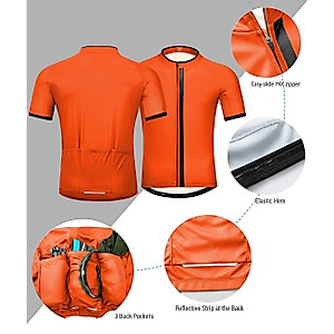 wantdo Men's Cycling Bike Jerseys Short Sleeve Mountain Bike Shirts Quick Dry Bike Clothing Full Zip 3 Rear Pockets Breathable Reflective Orange