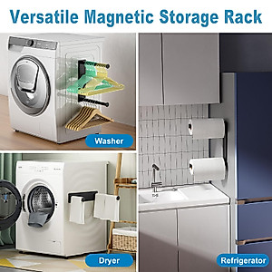 MFTEK Hanger Organizer Stacker, Magnetic Hanger Holder, Extendable Hanger Storage Rack for Washing Machine Closet Laundry Room Organization, Hanger Stand Rack for Adult Kids Velvet Hangers (Black)