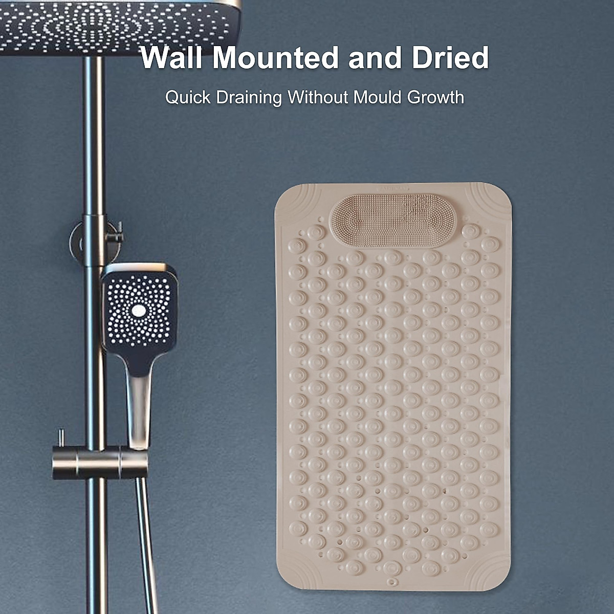 YCT Shower Mat Bathtub Mat Non Slip, Bath Mat for Shower, with Suction Cups Drainage Holes, Foot Massage Exfoliating, 27.5 x 14.2 inches, Blue