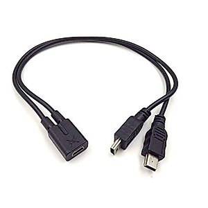 Mini USB 1 to 2 Y Splitter Cable, Haokiang 1Ft/30cm Injection Molding USB 2.0 Mini 5-Pin Female to Double 2 Male Converter High Speed Charging Cable Cord (Mini F/2M)