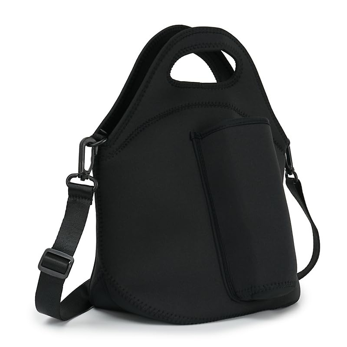 Essential Pal Black Insulated Lunch Bag Tote – Thick, Durable Neoprene Lunch Bags with Double-Layer Insulation & Insulated Bottle Holder – Machine-Washable, Freezable Lunch Bag with Removable Strap