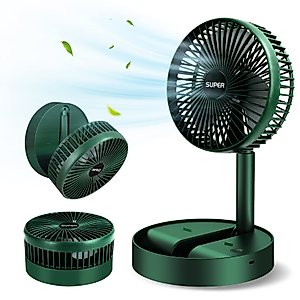 MAESHOP Portable Table Fan 6.5 Inch 3 Speeds Wind Quiet 2000mAh Rechargeable Battery Powered USB Desktop Folding Fan For Home Desk Outdoor Bedroom Office Trave (Green)