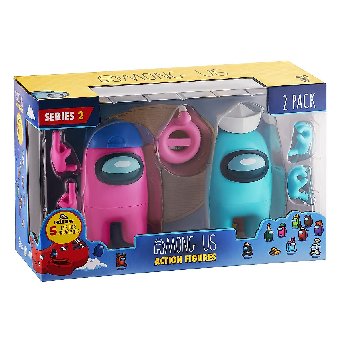 P.M.I. Among Us Action Figures | Two of Four 4.5-Inch-Tall Collectibles | Among Us Toys and Playable Mini Toys | Cyan Ghost and Pink Crewmate with 5 Accessories: Hats and Hands