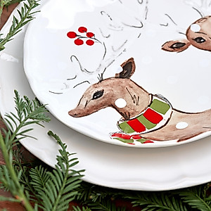 Casafina Set of 4 Ceramic Stoneware 11'' Dinner Plates - Deer Friends Collection, White | Microwave & Dishwasher Safe Dinnerware | Food Safe Glazing | Restaurant Quality Tableware